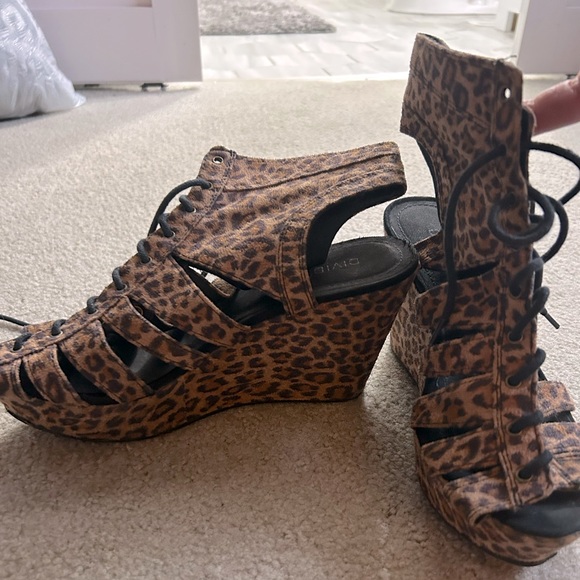 Shoes | Cheetah Print Laceup Wedges | Poshmark